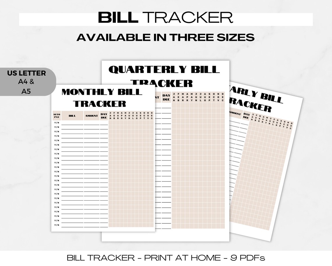 Bill Tracker Printable, Finance Planner, Yearly Bills Log, Monthly ...