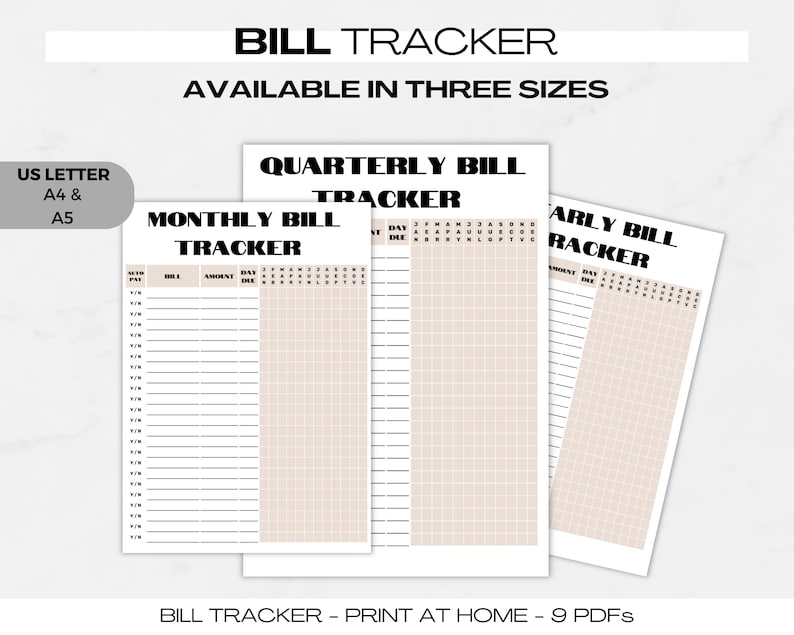 Bill Tracker Printable, Finance Planner, Yearly Bills Log, Monthly ...