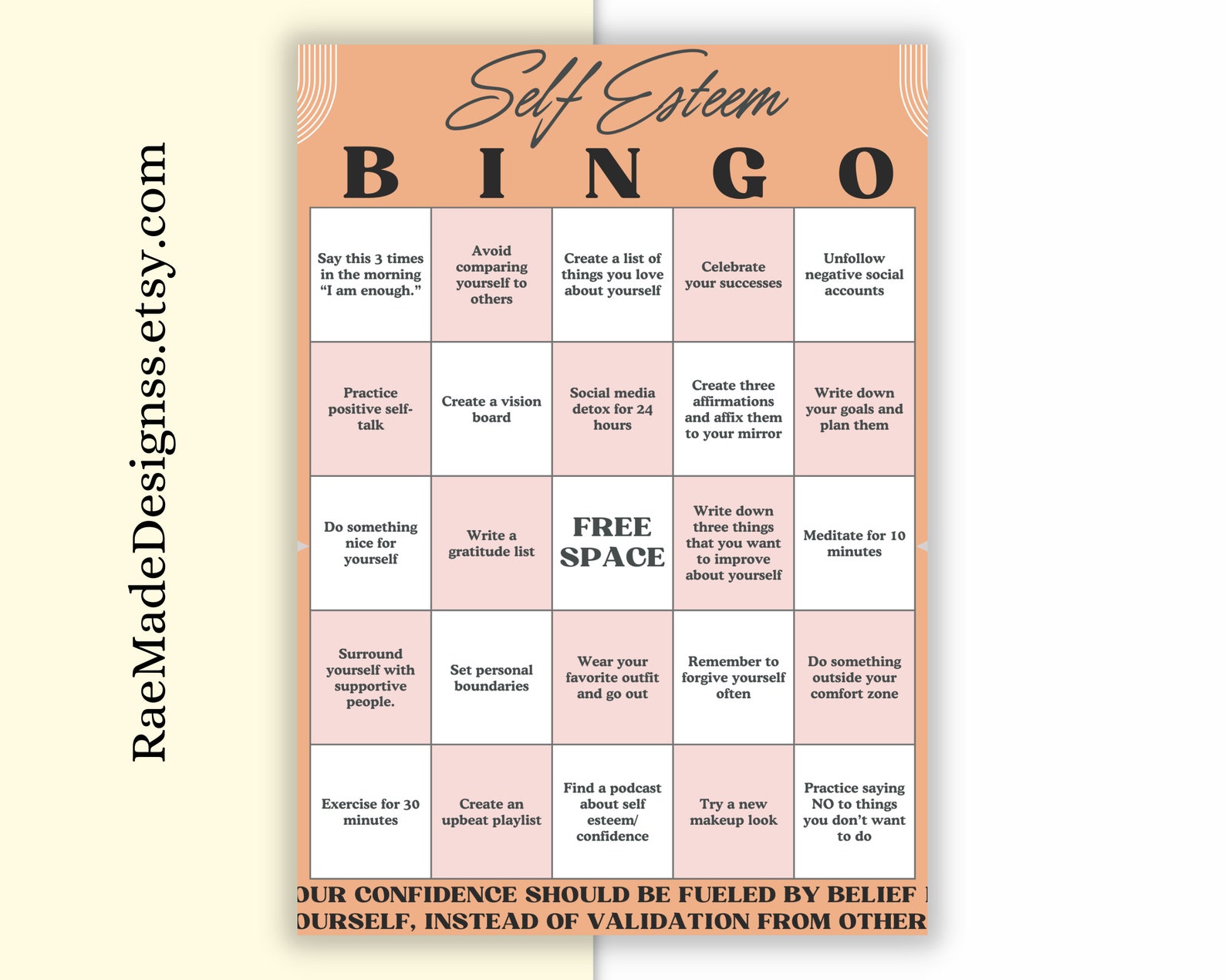 Self Esteem Bingo, Self Care Printable, Self Love Challenge, Love ...