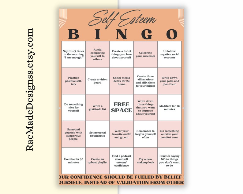 Self Esteem Bingo, Self Care Printable, Self Love Challenge, Love ...