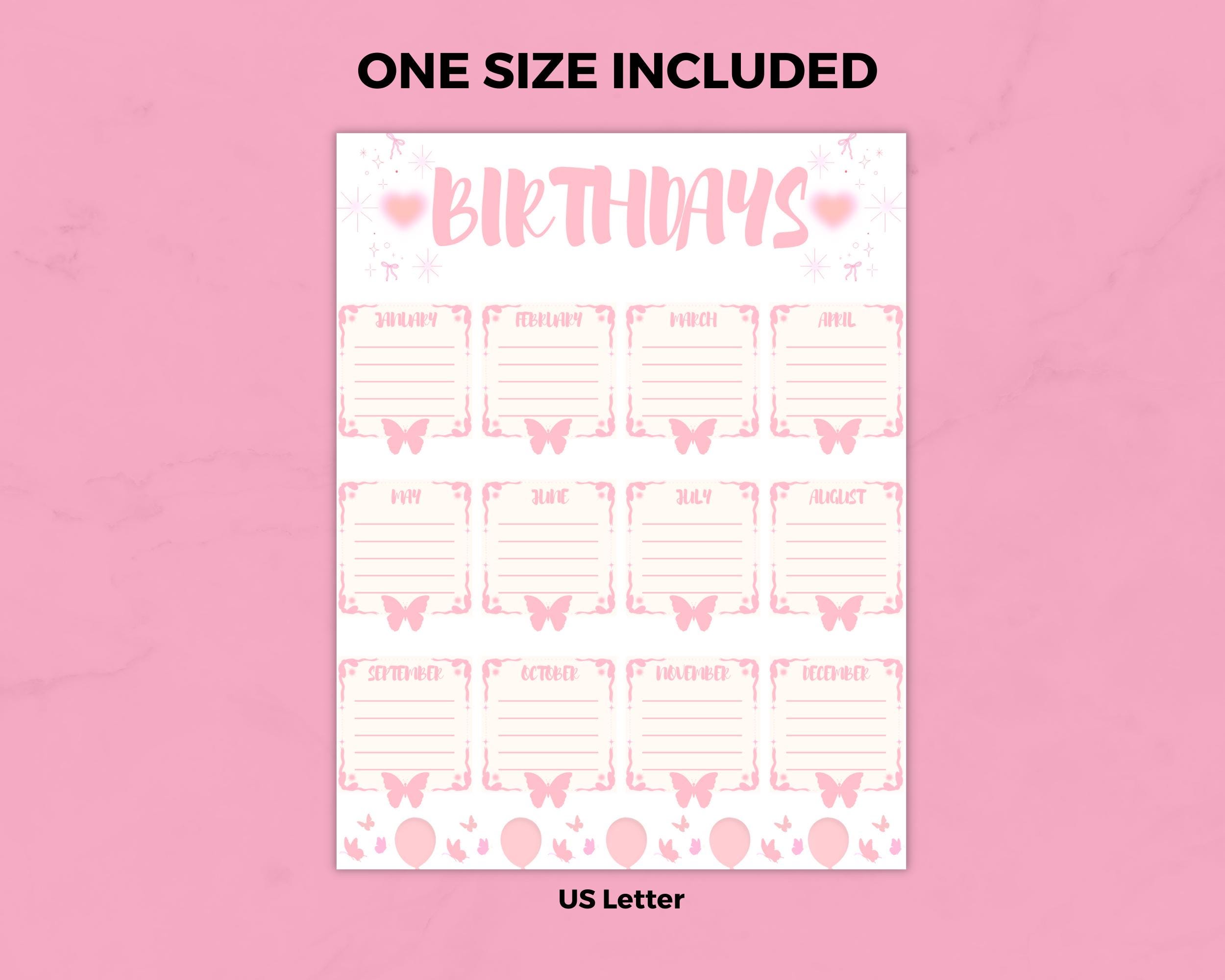 Birthday Printable PDF Calendar, A4 Editable Birthday List, Student ...
