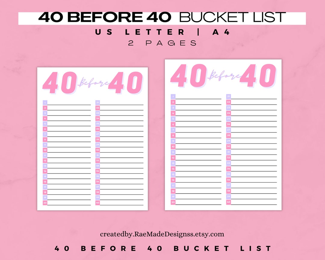 40 Before 40 List, Bucket List, Life Goals Planner, Itinerary Planner ...