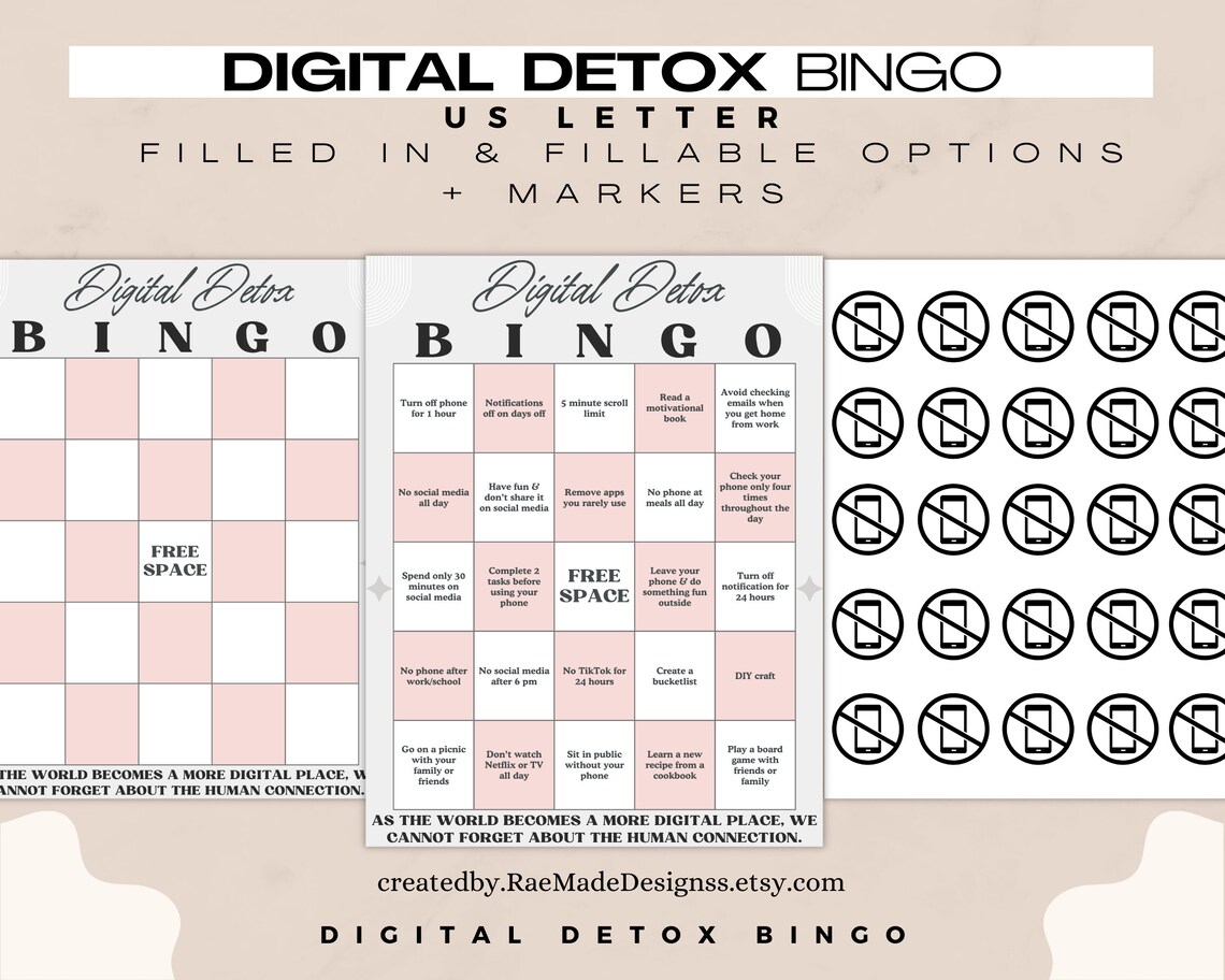 Digital Detox Bingo, Social Media Detox Printable, Digital Detox ...