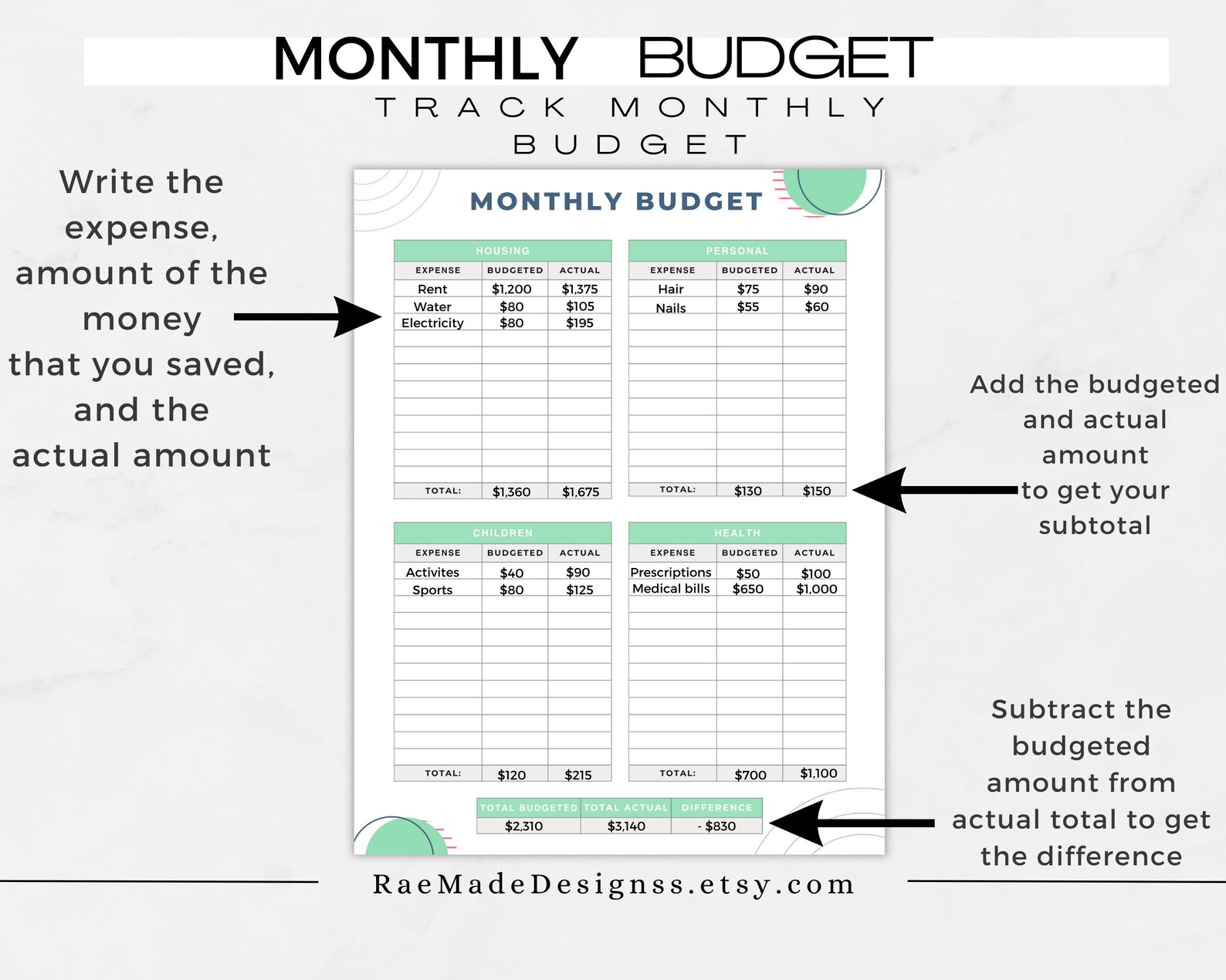 Monthly Budget Tracker Printable, Finance Planner, Budget Tracker ...