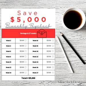 5K Biweekly Paycheck | Savings Tracker | 5k Savings Challenge ...