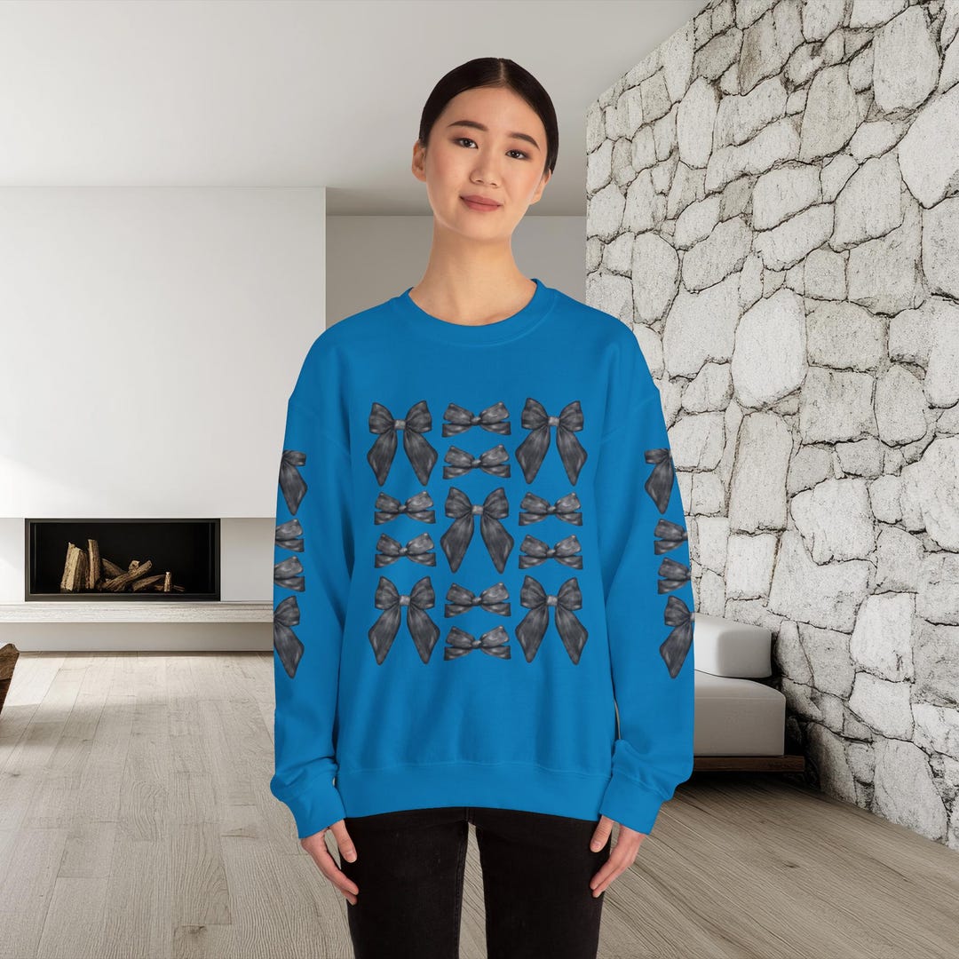Stylish Coquette Aesthetic Crew Neck Sweater Black Bows Pattern, Gift ...