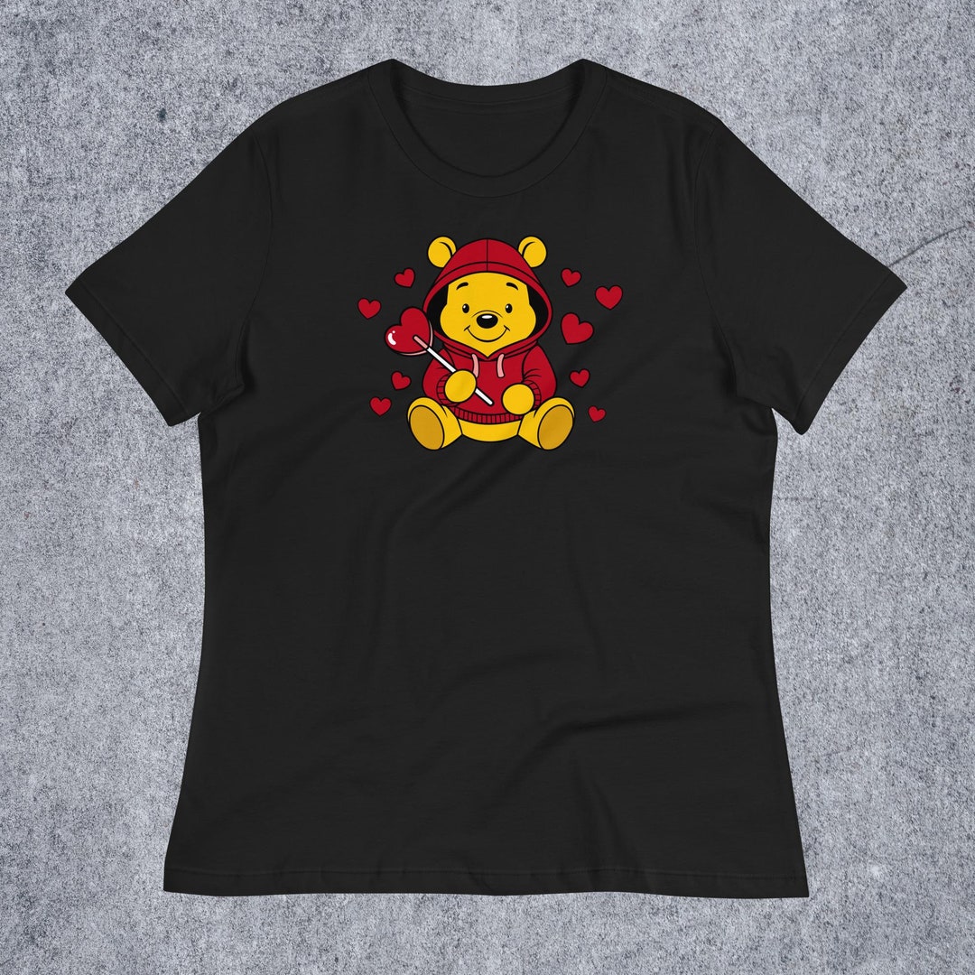 Winnie the Pooh Women's Relaxed T-shirt Hearts and Candy Valentines Day ...