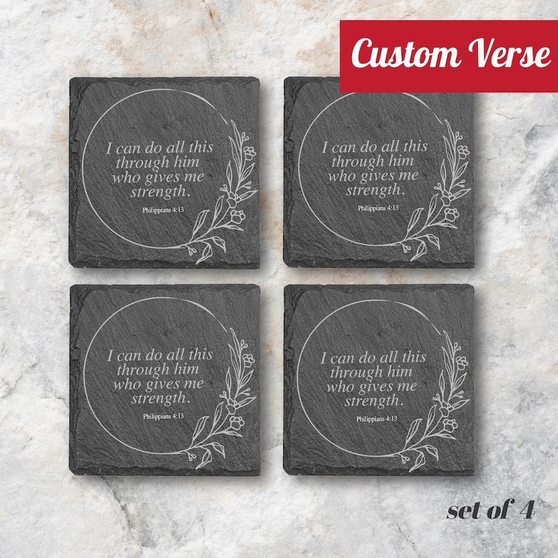 Engraved Bible Verse Slate Coaster: Personalized Christian Gift - Etsy