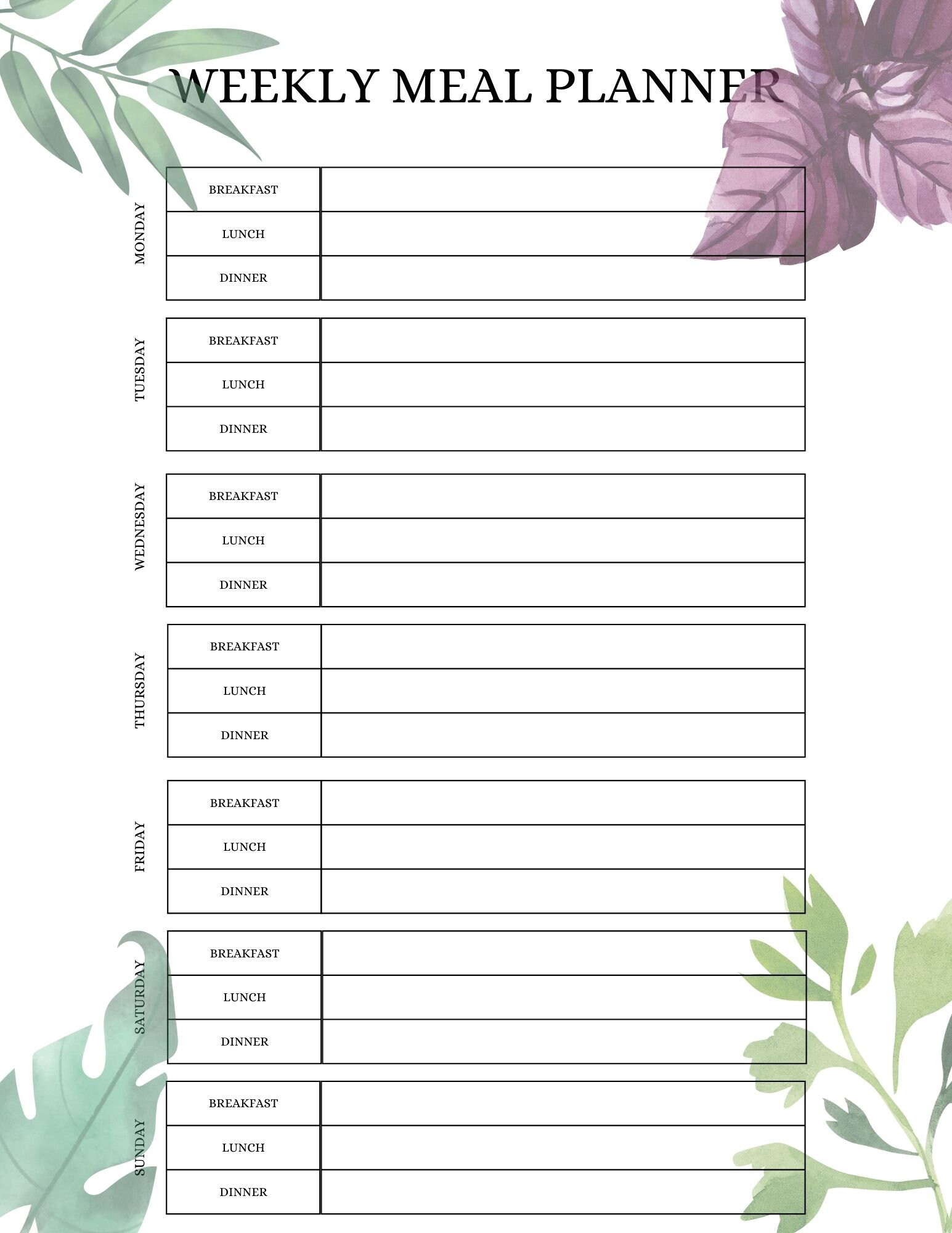 Simplified Meal Planner Printable Meal Planner Printable - Etsy