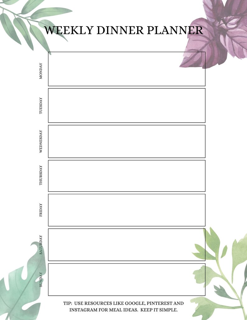 Simplified Meal Planner, Printable Meal Planner, Printable Grocery List ...