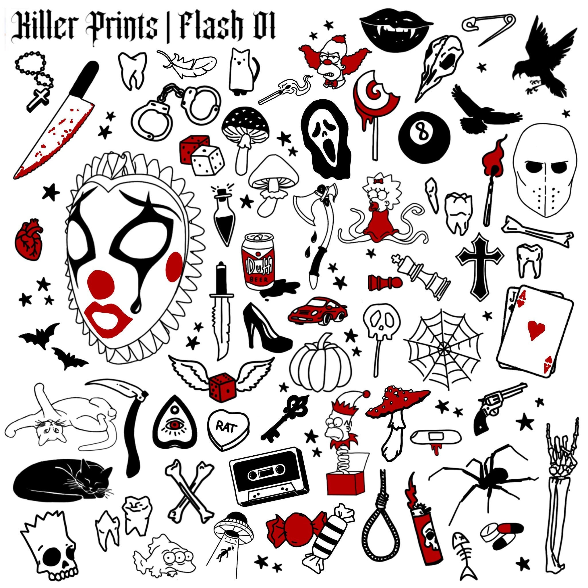 Gothic Mini Tattoo Flash 60+ Mini Flash Designs | Killer Prints - Etsy