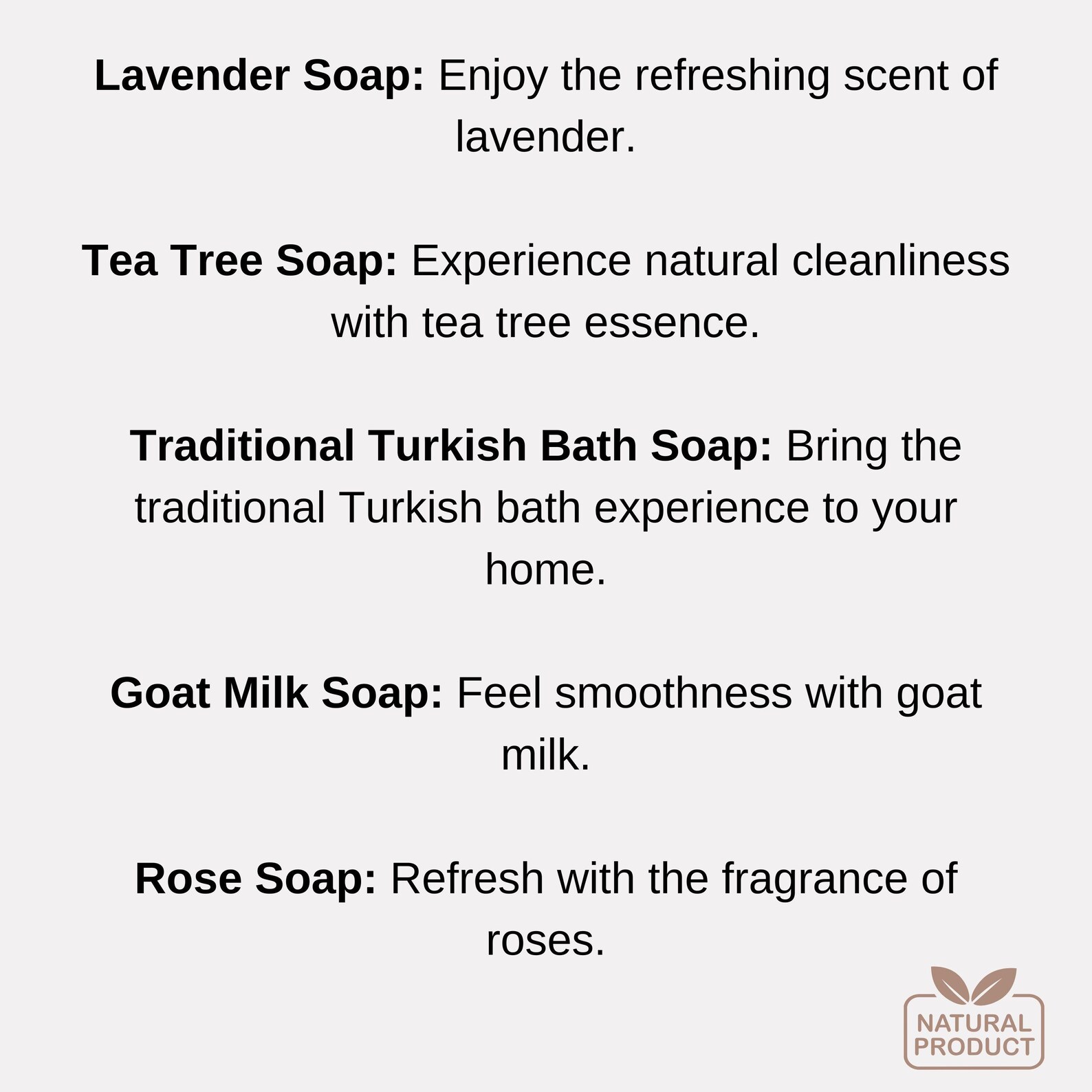 Set of 5 Natural Soap, Lavender, Tea Tree, Turkish Bath, Goat Milk ...