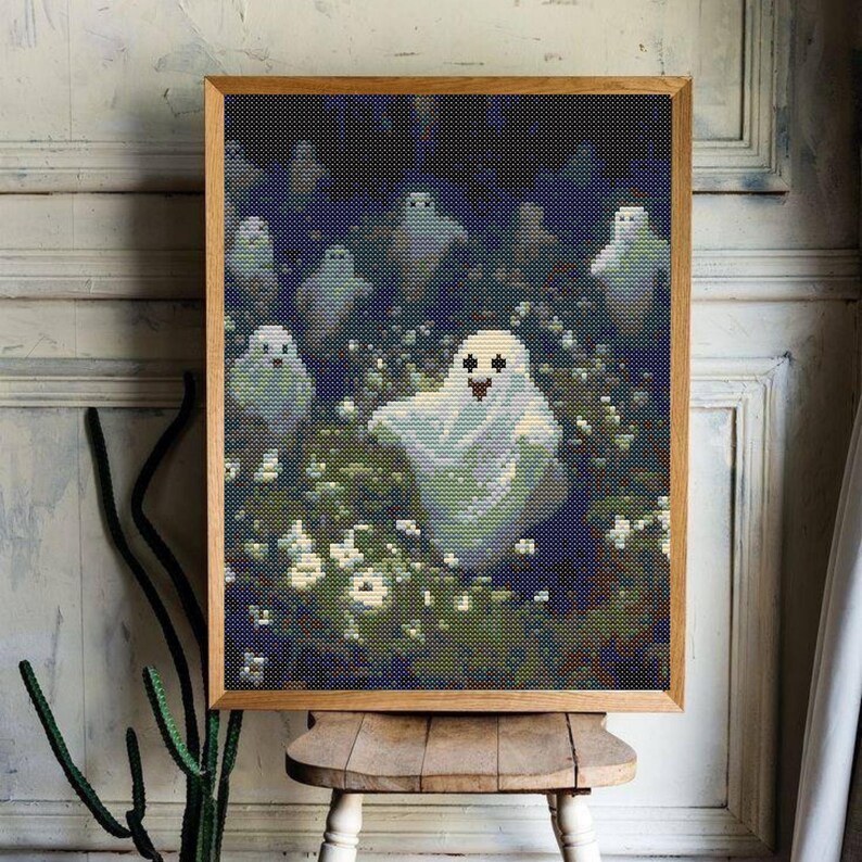 Halloween Cross Stitch Pattern, Woodland Ghosts Cross Stitch, Cute ...