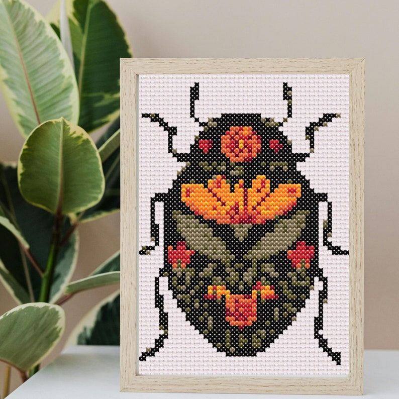 Ladybug Cross Stitch Pattern, Beetle Cross Stitch, Insect Embroidery ...