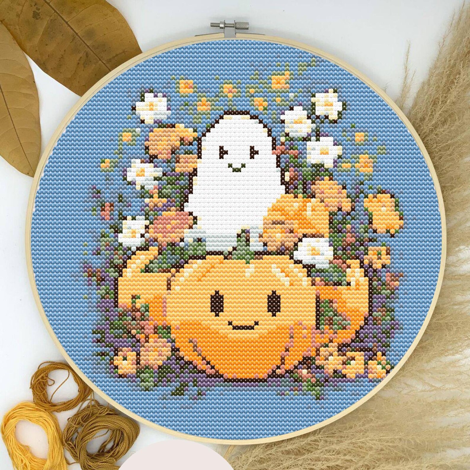 Halloween Mini Cross Stitch Pattern, Cute Funny Ghost Pumpkin Fall ...