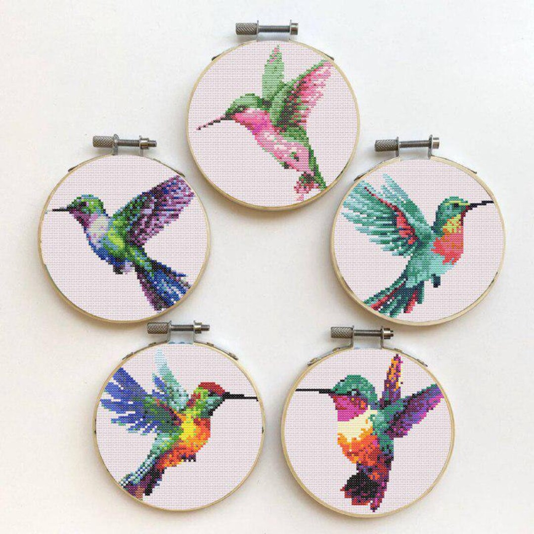 Set of 8 Hummingbird Cross Stitch Pattern, Bird Cross Stitch, Mini ...