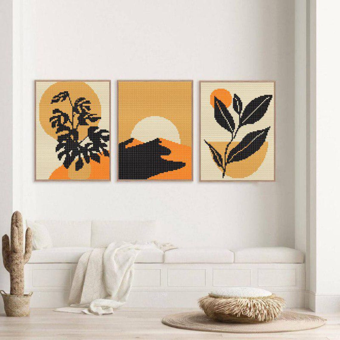 Set of 15 Modern Boho Cross Stitch Patterns, Abstract Nature Cross ...