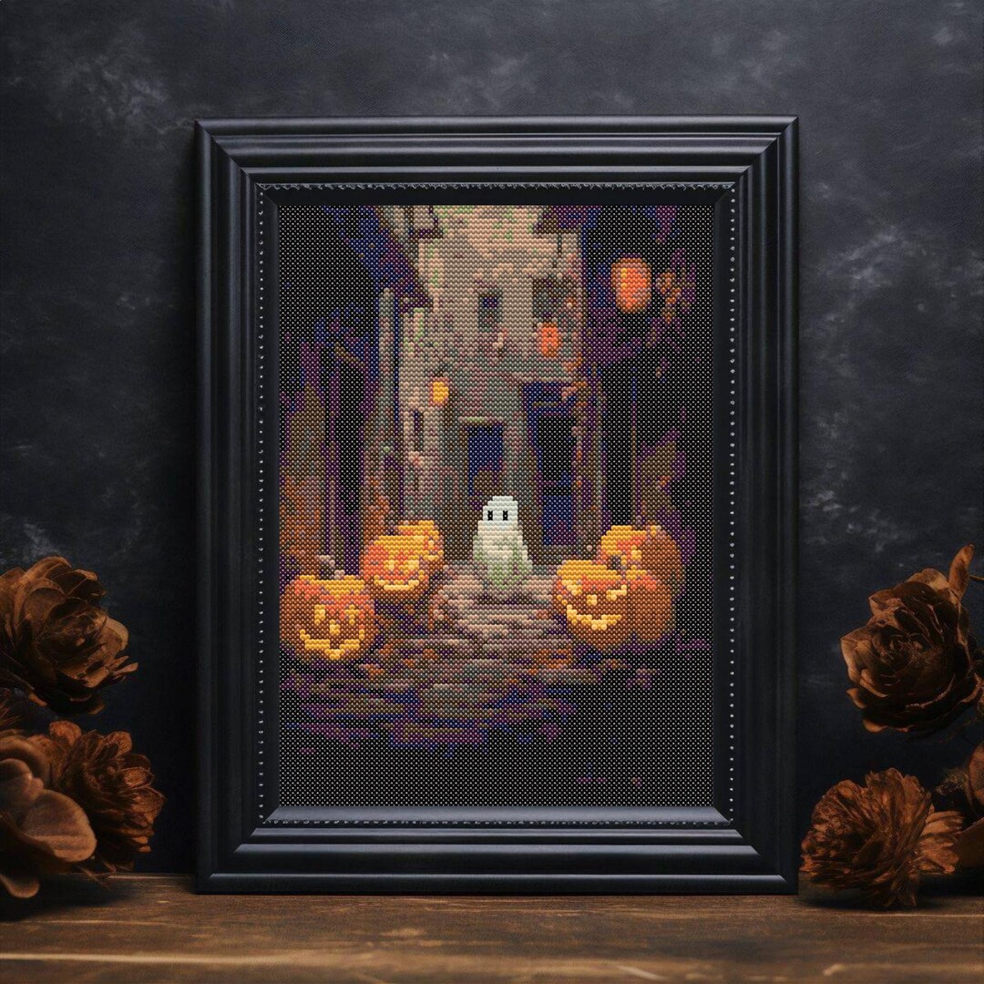 Halloween Cross Stitch Pattern, Cute Funny Ghost Pumpkins Cross Stitch ...