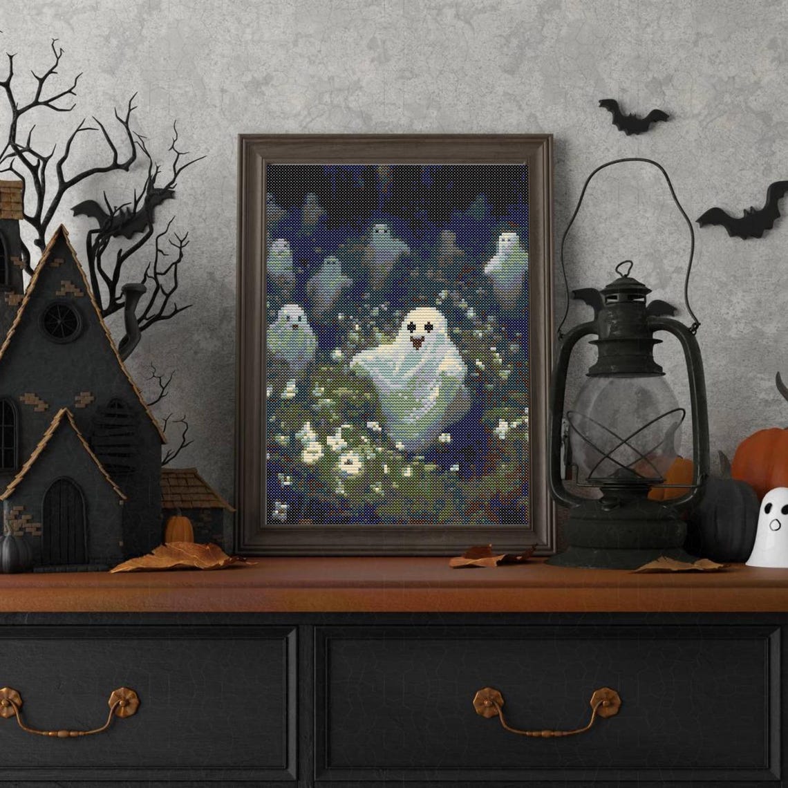 Halloween Cross Stitch Pattern, Woodland Ghosts Cross Stitch, Cute ...