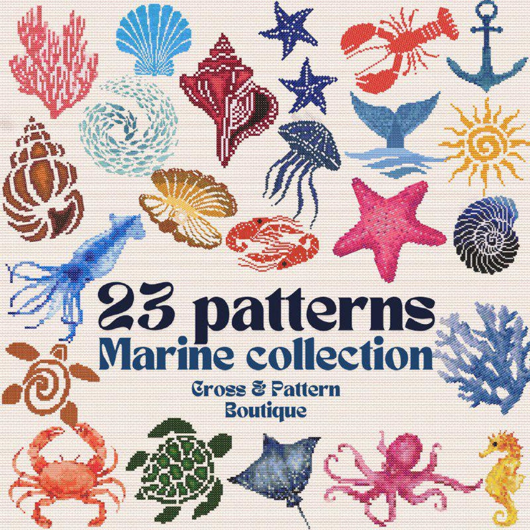 Sea Creatures Cross Stitch Patterns, Ocean Animals Cross Stitch Chart ...