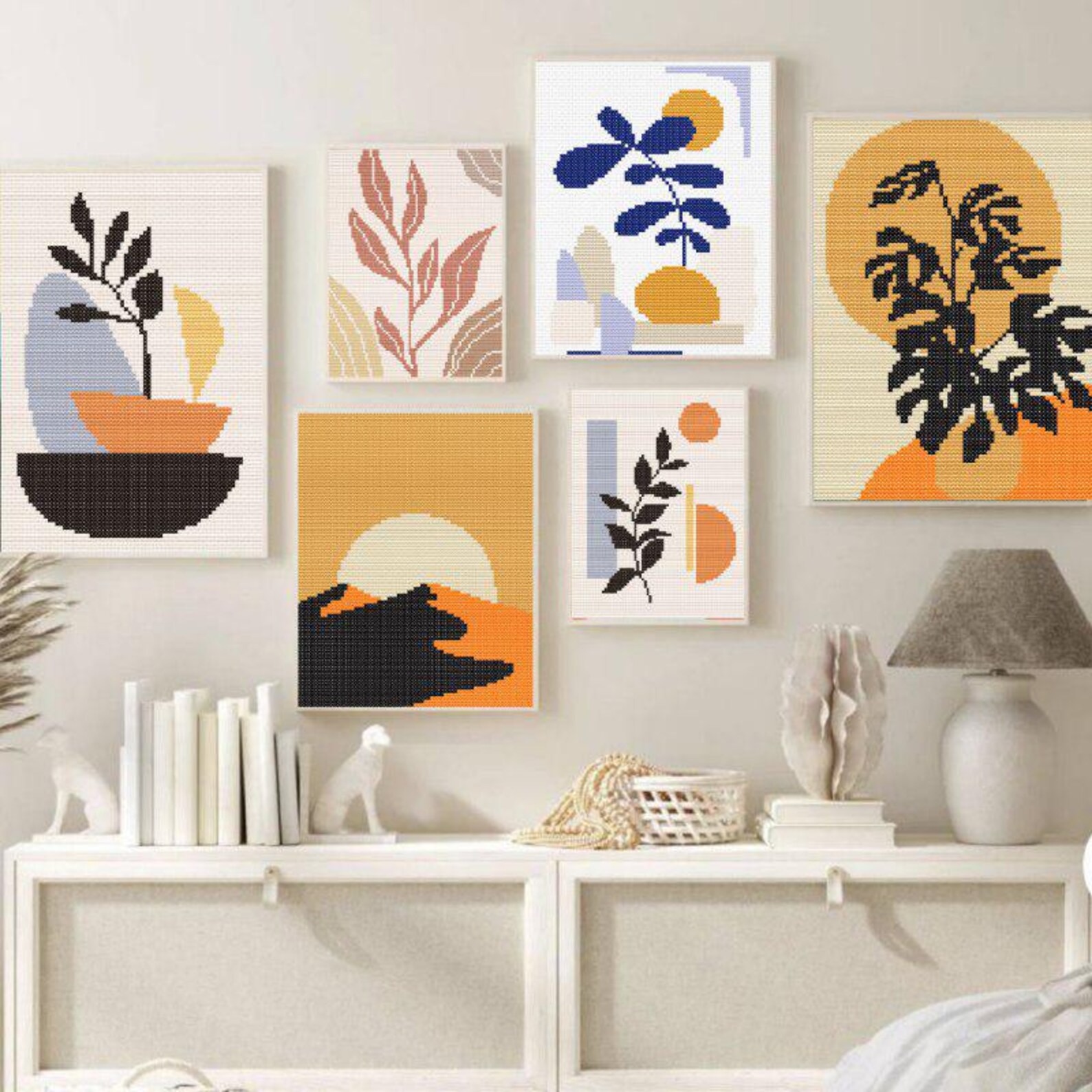 Set of 15 Modern Boho Cross Stitch Patterns, Abstract Nature Cross ...