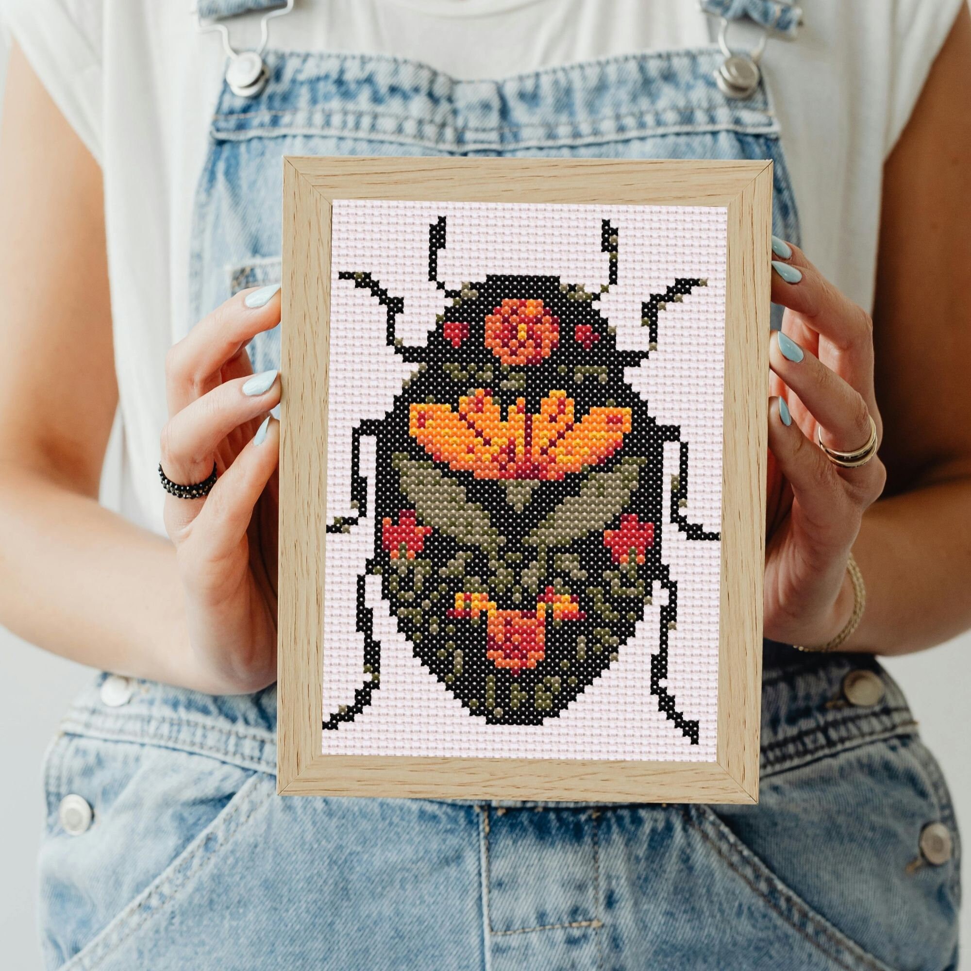 Ladybug Cross Stitch Pattern, Beetle Cross Stitch, Insect Embroidery ...