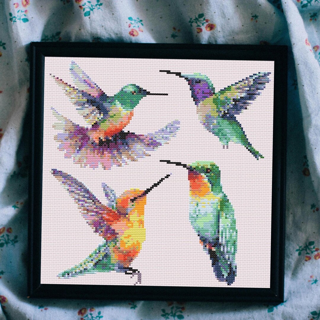 4 Mini Hummingbird Cross Stitch Pattern, Bird Cross Stitch, Mini Cross ...