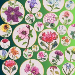 Set of 43 Wildflowers Cross Stitch Pattern, Floral Nature Wildflower ...