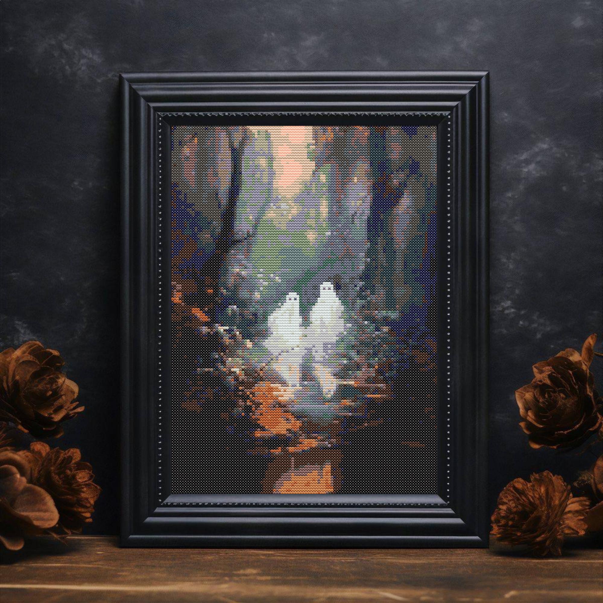 Woodland Ghosts Cross Stitch Pattern, Halloween Cross Stitch, Cute ...