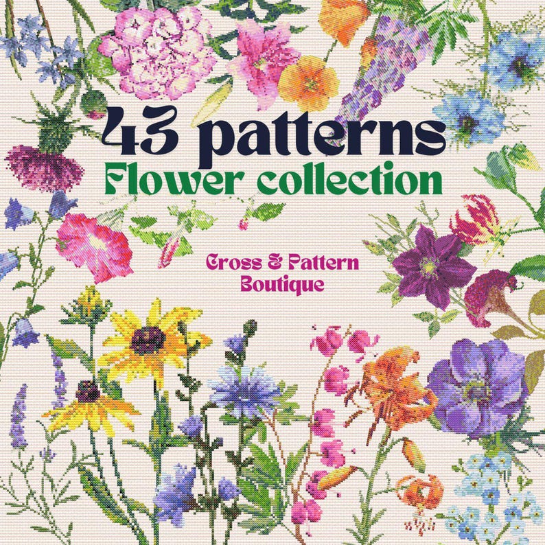 Set of 43 Wildflowers Cross Stitch Pattern, Floral Nature Wildflower ...
