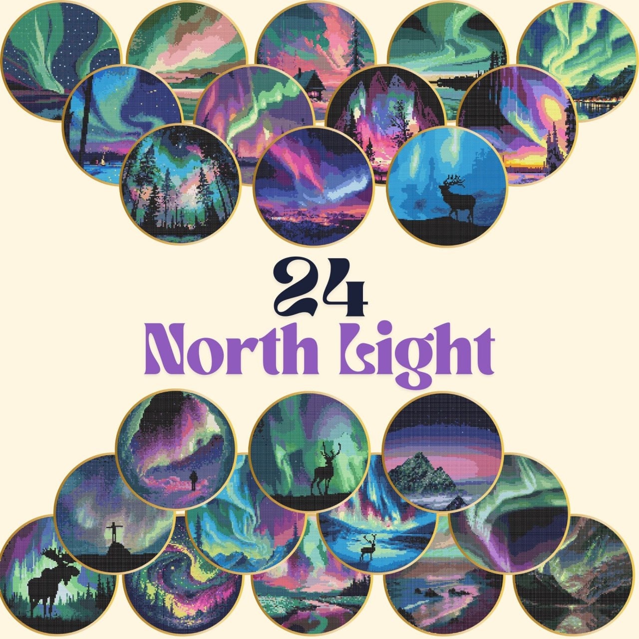 Set of 24 Northern Lights Cross Stitch Pattern, Aurora Borealis Cross ...