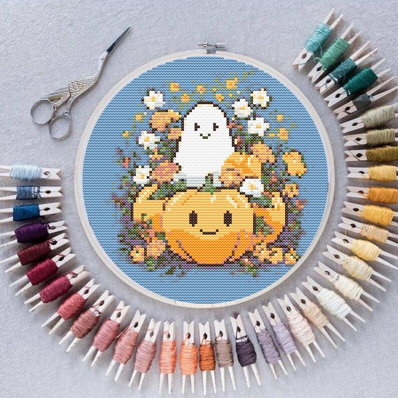 Halloween Mini Cross Stitch Pattern, Cute Funny Ghost Pumpkin Fall ...