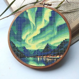 Set of 24 Northern Lights Cross Stitch Pattern, Aurora Borealis Cross ...