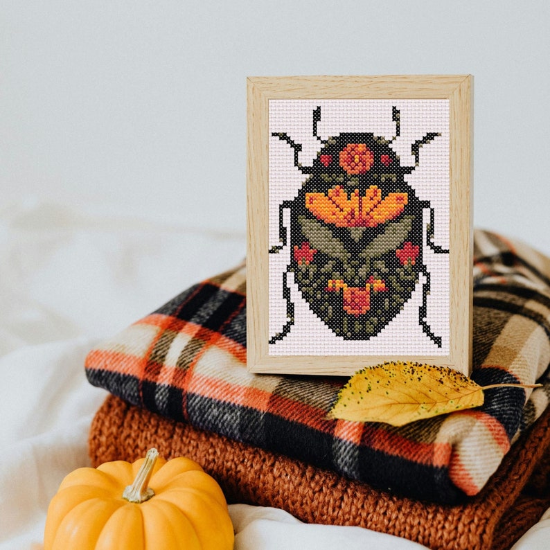 Ladybug Cross Stitch Pattern, Beetle Cross Stitch, Insect Embroidery ...