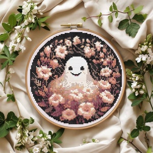 Cute Ghost Mini Cross Stitch Pattern, Funny Floral Cross Stitch, Goth ...