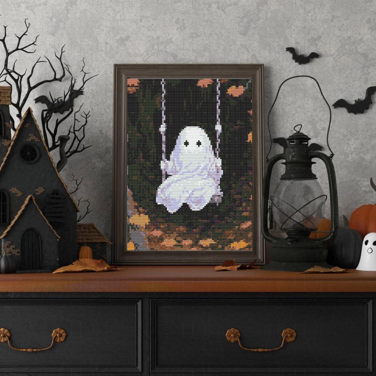 Halloween Cross Stitch Pattern, Cute Ghost Cross Chart, Spooky Creepy ...