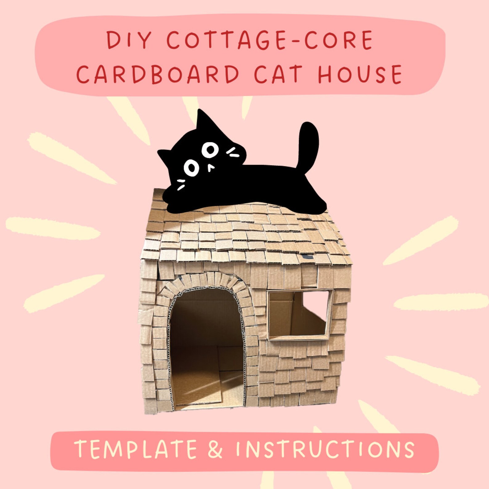 DIY Cardboard Cat House Plan Cottage, Cardboard Cat Box, Cat Furniture ...