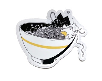 Cuphead Style Ramen Sticker,retro Cartoon, Vinyl Food Sticker ...