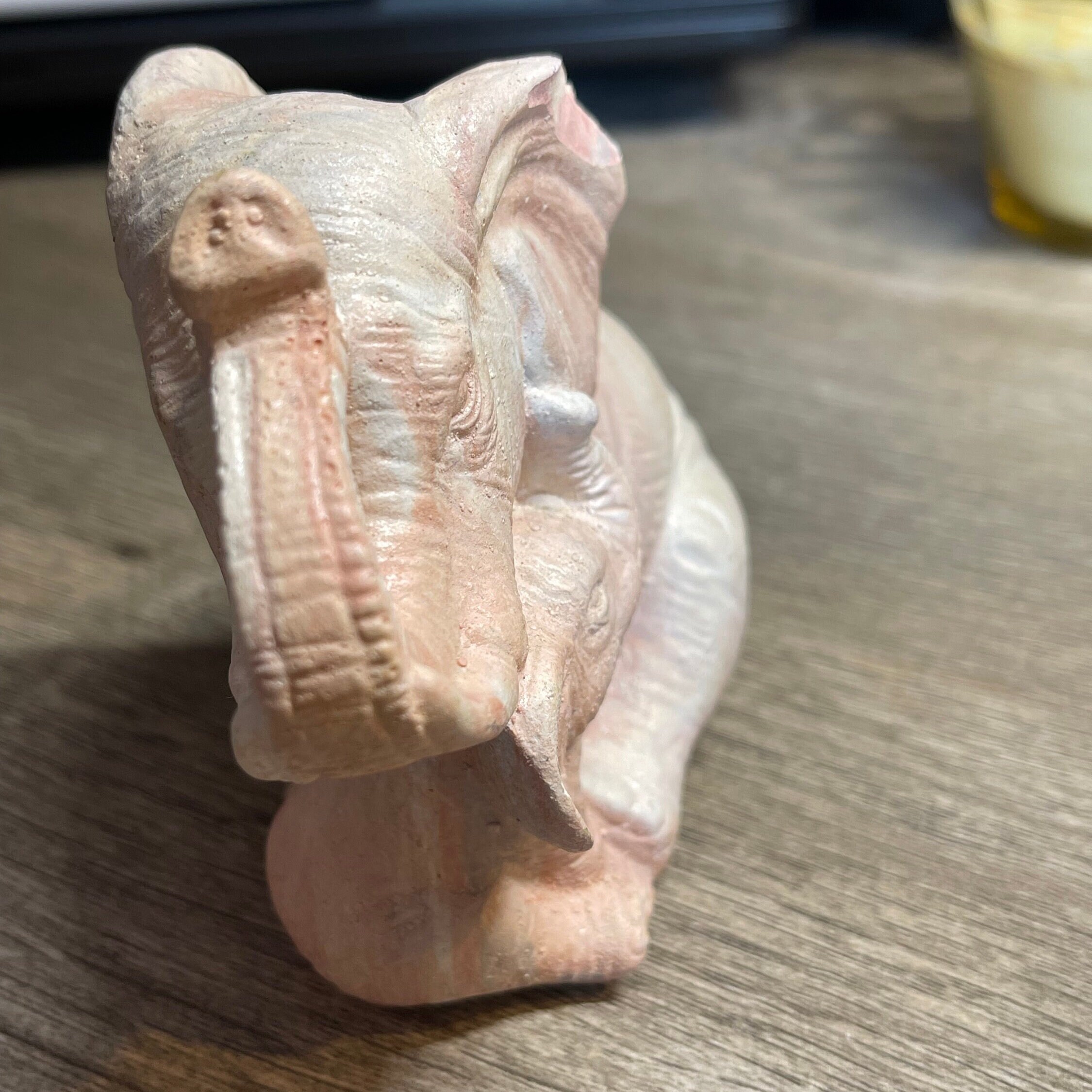 Elephants Onyx Marble Stone Carved Pink Elephant Mother and Baby Signed ...