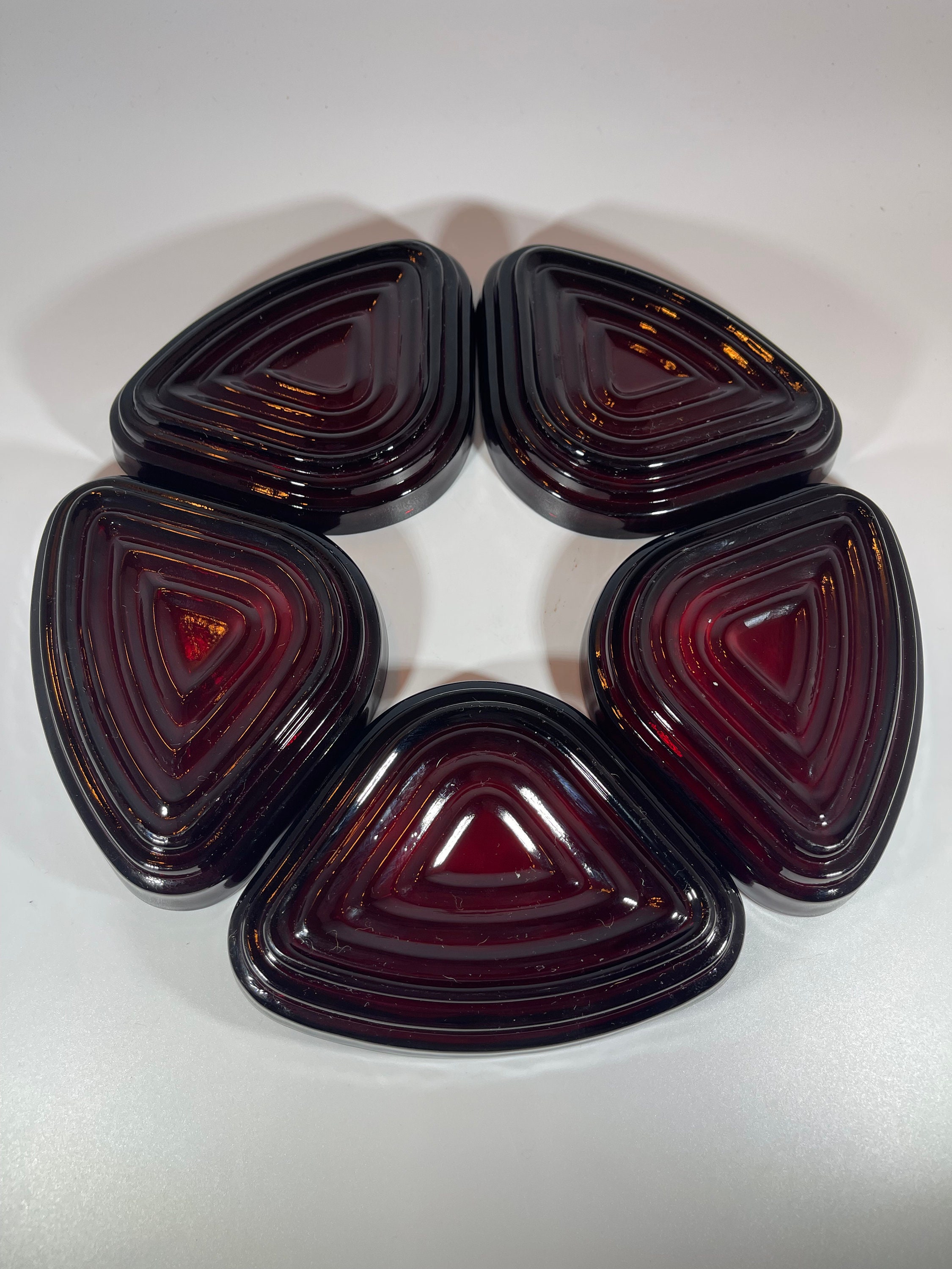 Vintage MCM Manhattan Ruby Red Relish Dish Inserts, Anchor Hocking ...