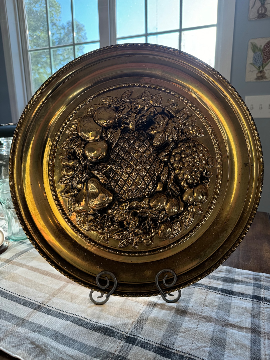 Vintage Embossed Brass 16.5" Wall Plate With an Embossedfruit Design. A ...