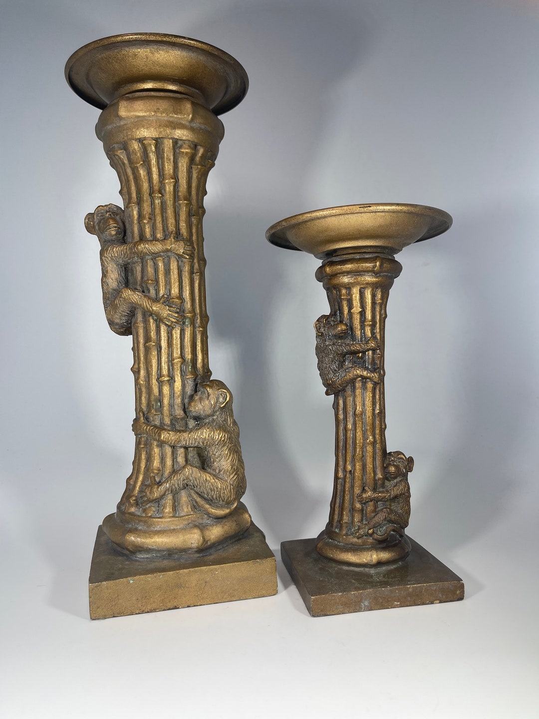 Vintage Resin Climbing Monkies Pillar Candle Holders - Gold Monkeys ...