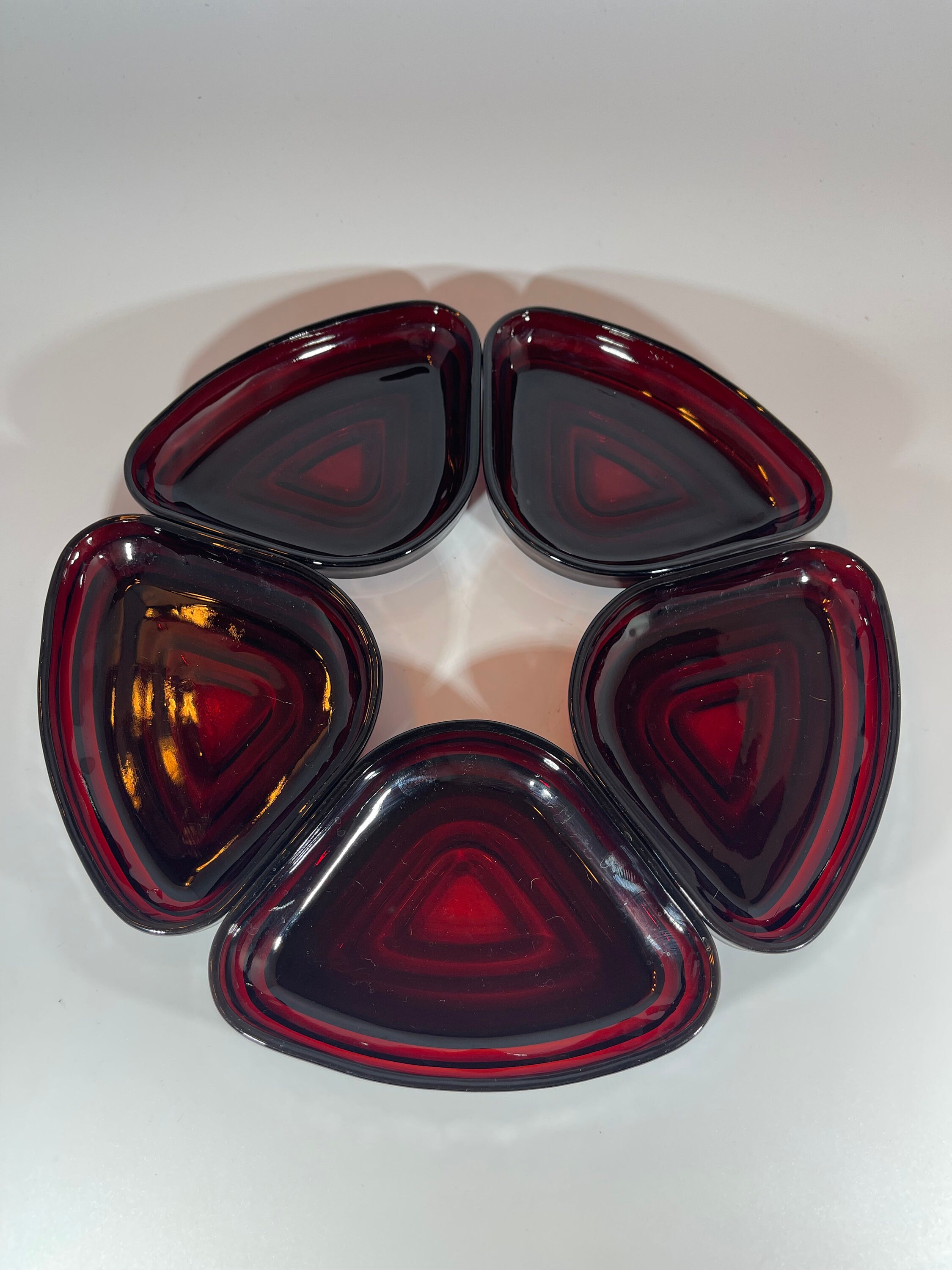 Vintage MCM Manhattan Ruby Red Relish Dish Inserts, Anchor Hocking ...