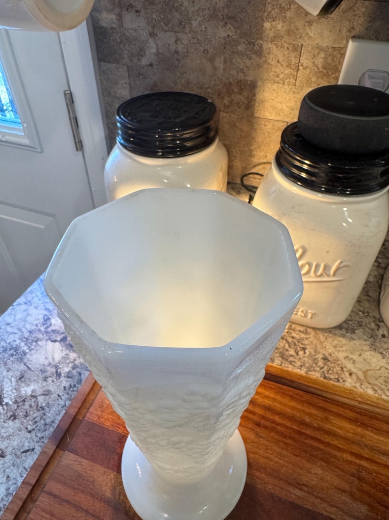 Vintage Milk Glass Vase, Anchor Hocking Octagon Panel Grape Harvest ...