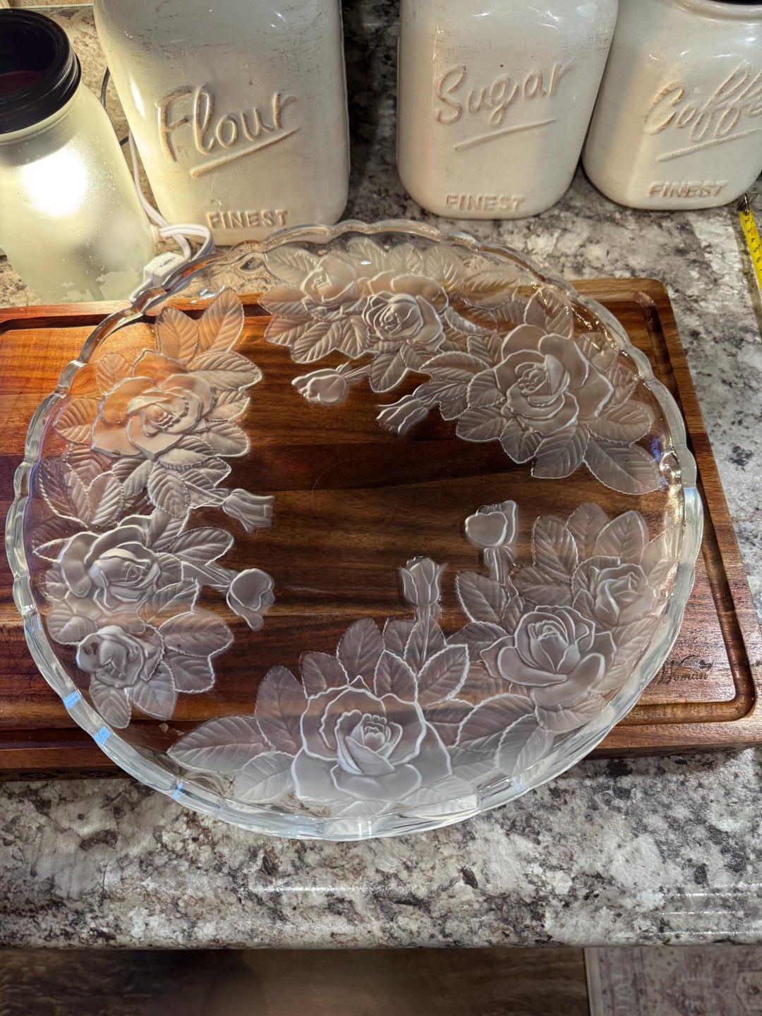 Vintage 14" Round Glass Platter by STUDIO NOVA in Pattern, "winter Rose ...
