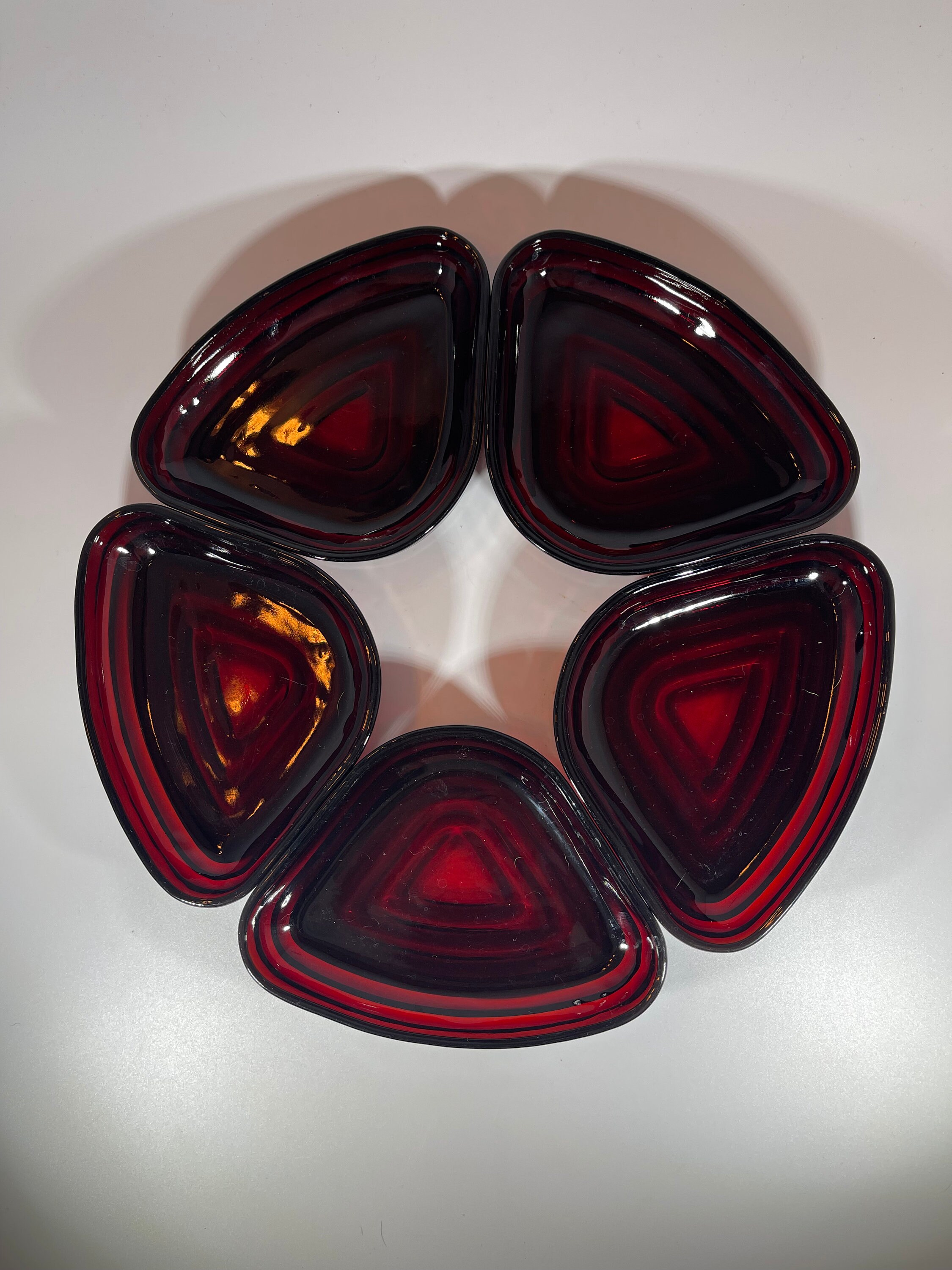 Vintage MCM Manhattan Ruby Red Relish Dish Inserts, Anchor Hocking ...