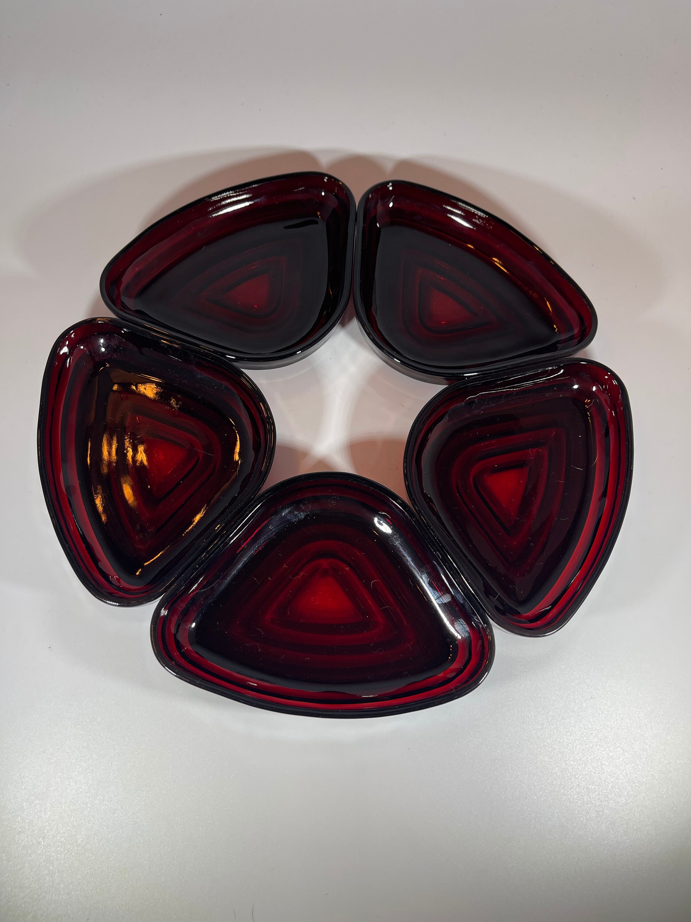 Vintage MCM Manhattan Ruby Red Relish Dish Inserts, Anchor Hocking ...
