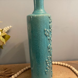Vintage Handmade Cerulean Chinese Porcelain Floral Embossed Celadon ...