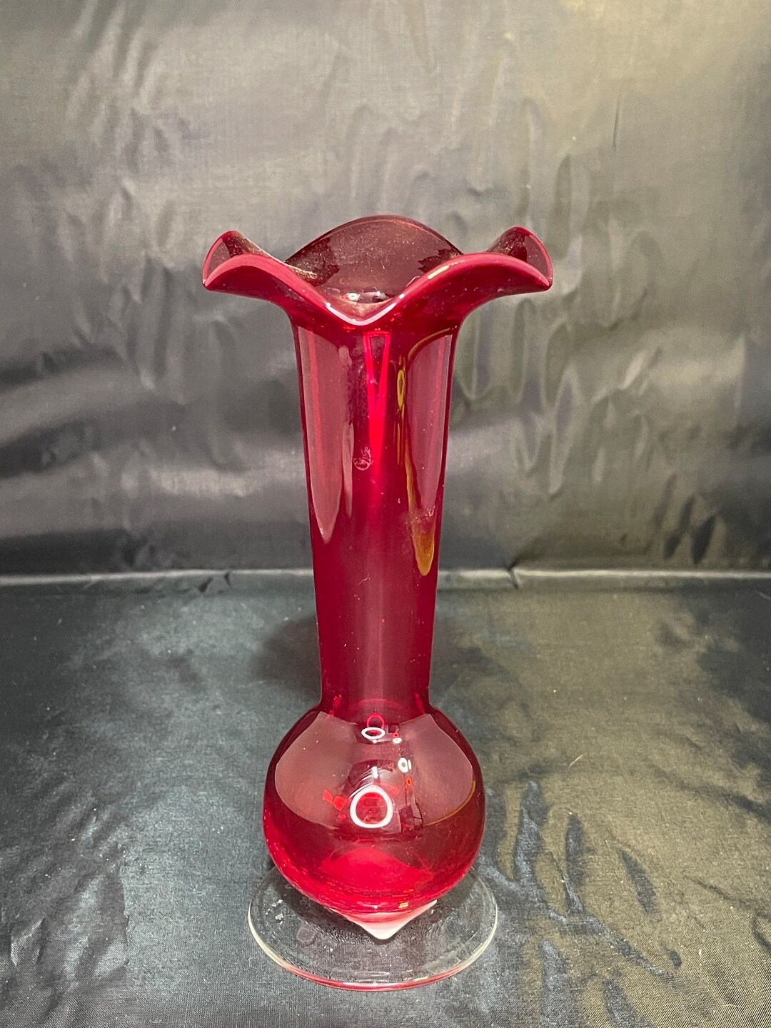 Ruby Red Vase With Ruffle Top - Glass Pedestal Ruby Red Bud Vase - Etsy