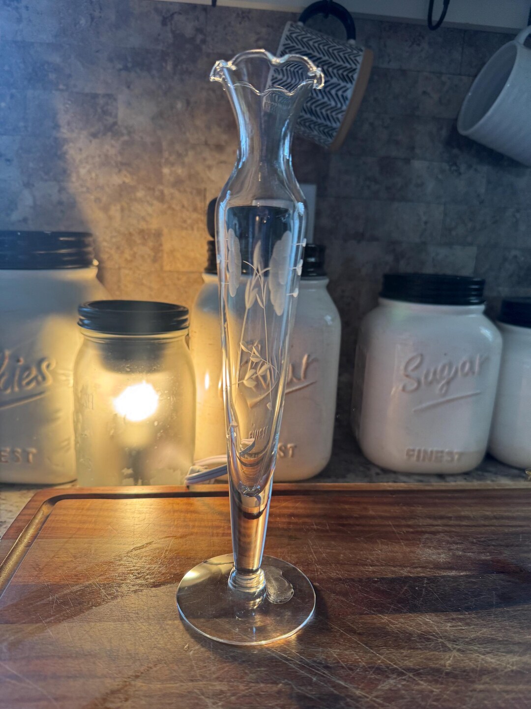Princess House Etched Glass Bud Vase - Beautiful Delicate Vase ...